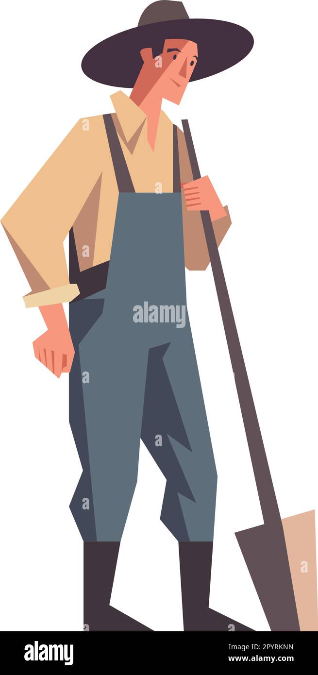 Farm worker using gardening equipment in nature over white Stock Vector ...