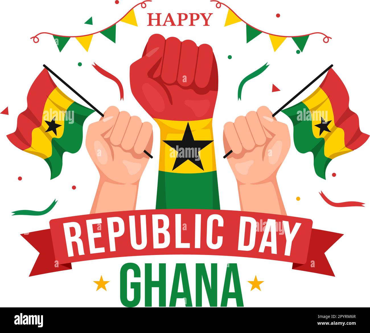 Happy Ghana Republic Day Vector Illustration with Waving Flag ...