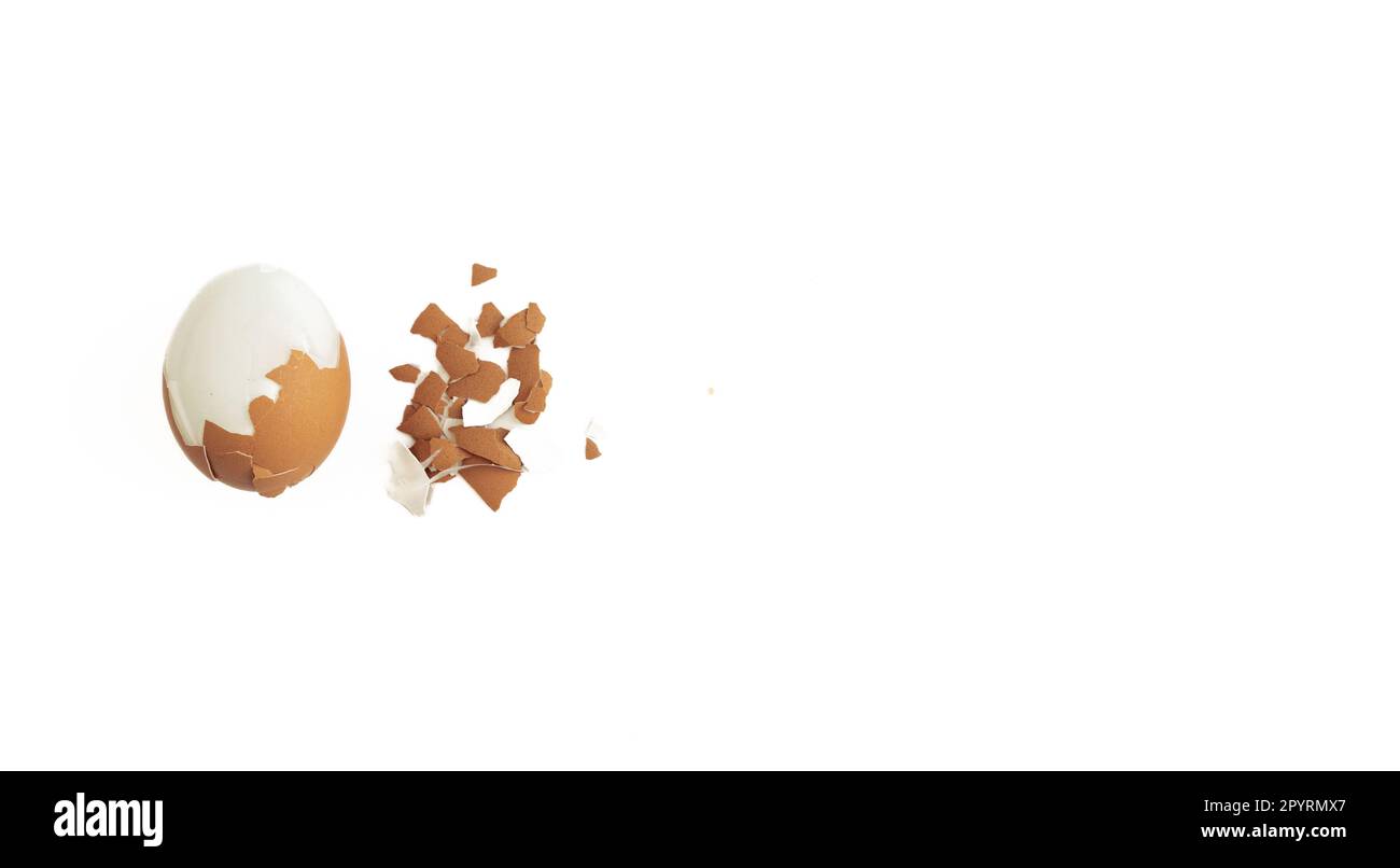 Cracked boiled egg isolated on white background, after some edits Stock ...