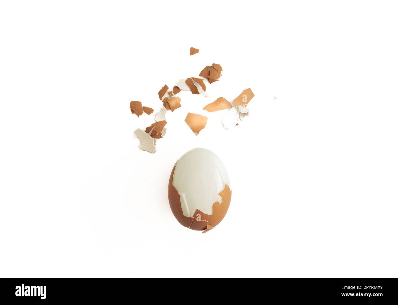 Cracked boiled egg isolated on white background, after some edits Stock ...