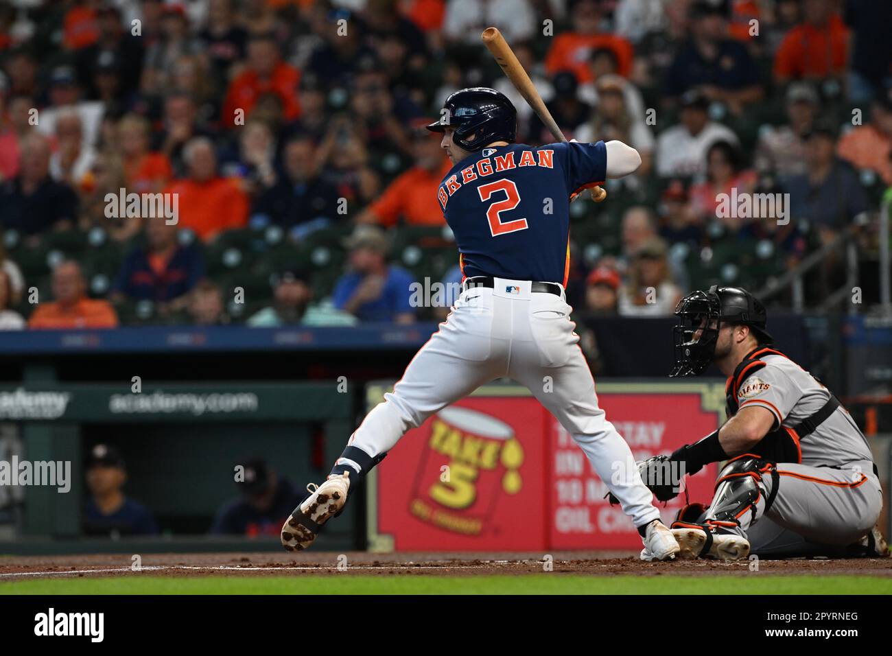 Houston Astros third baseman Alex Bregman (2) batting in the bottom of ...