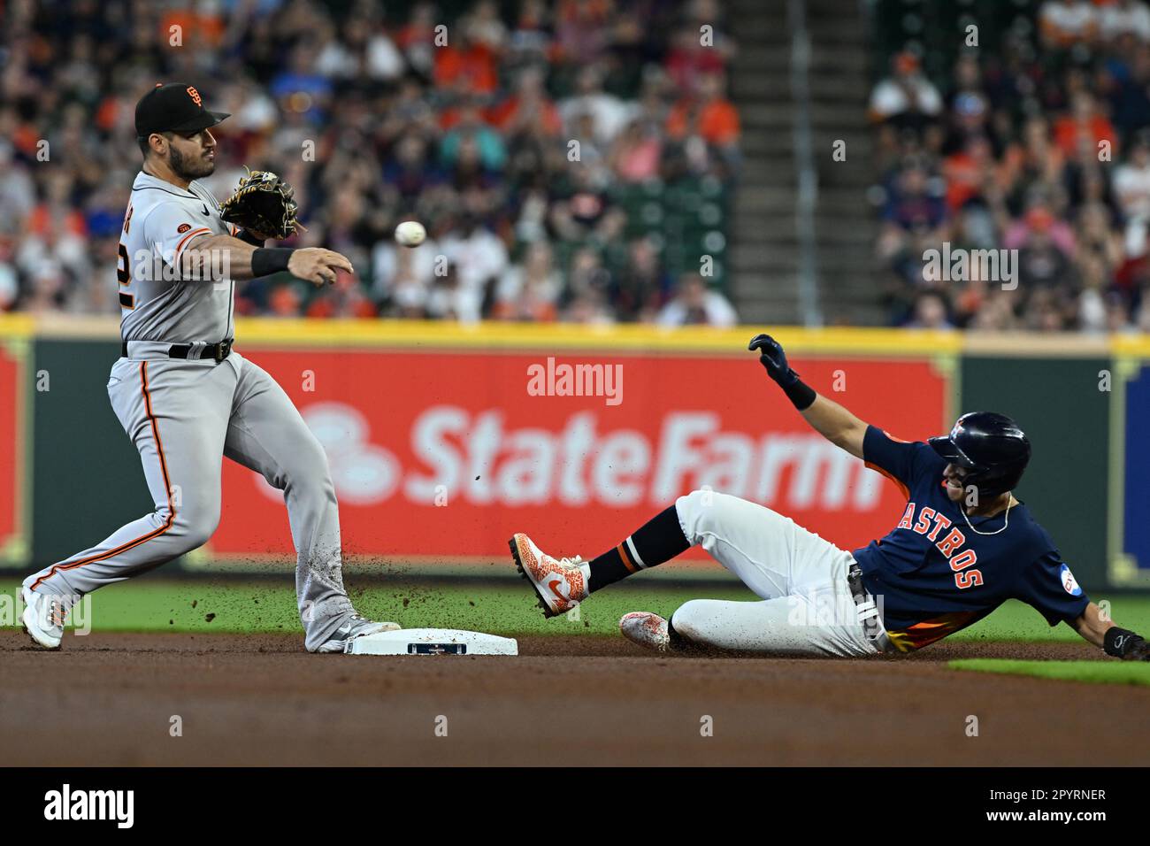 San Francisco Giants second baseman DAVID VILLAR turns a double play as ...