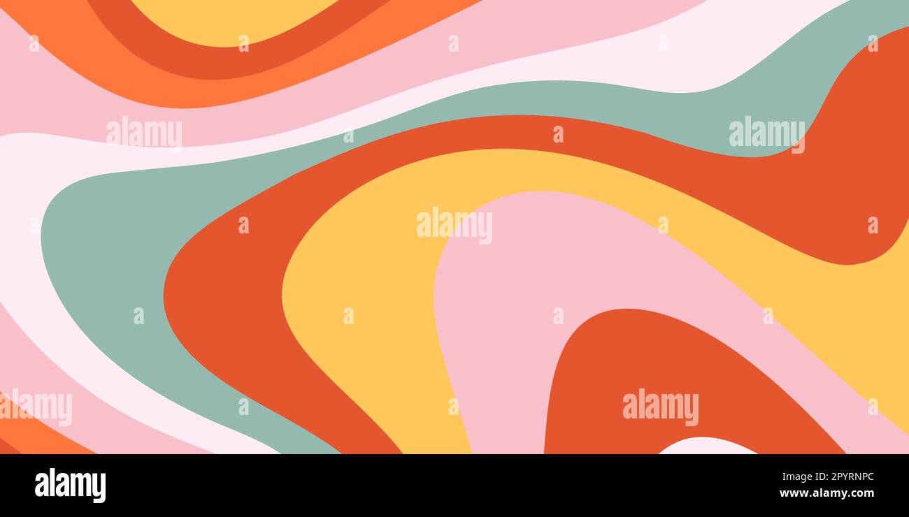 Groovy Hippie 70s Wavy Horizontal Background. Vector Psychedelic ...