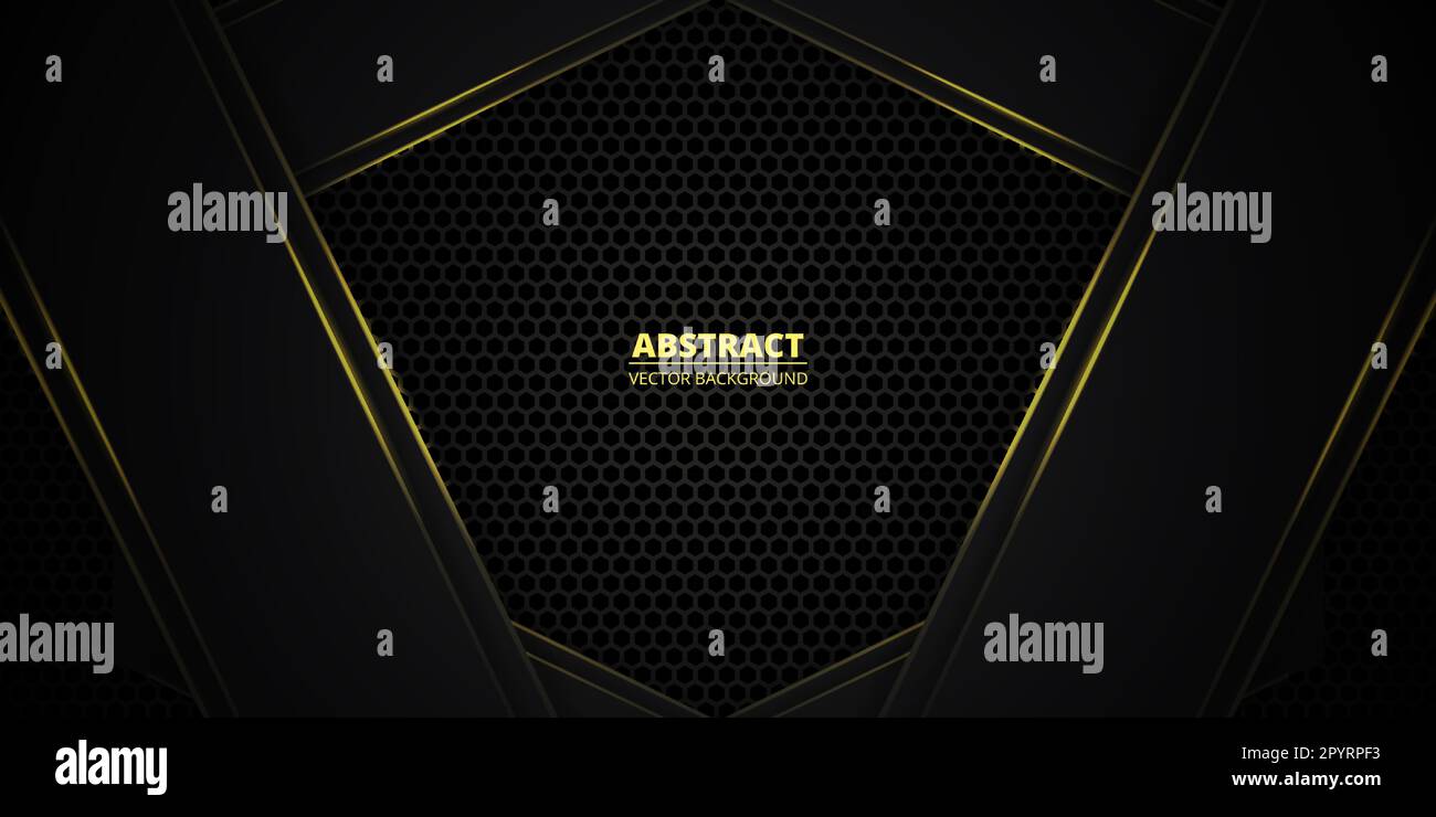 Black and yellow abstract vector background with hexagon carbon fiber. Technology background ...