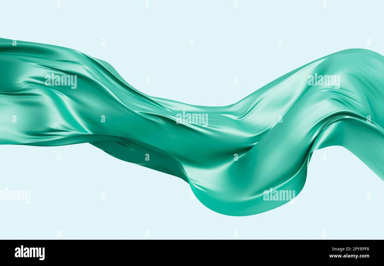 Cyan silk fabric, red cloth material flying in the wind , 3d rendering ...