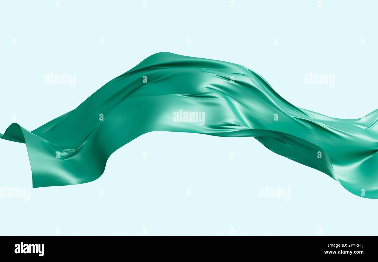 Cyan silk fabric, red cloth material flying in the wind , 3d rendering ...