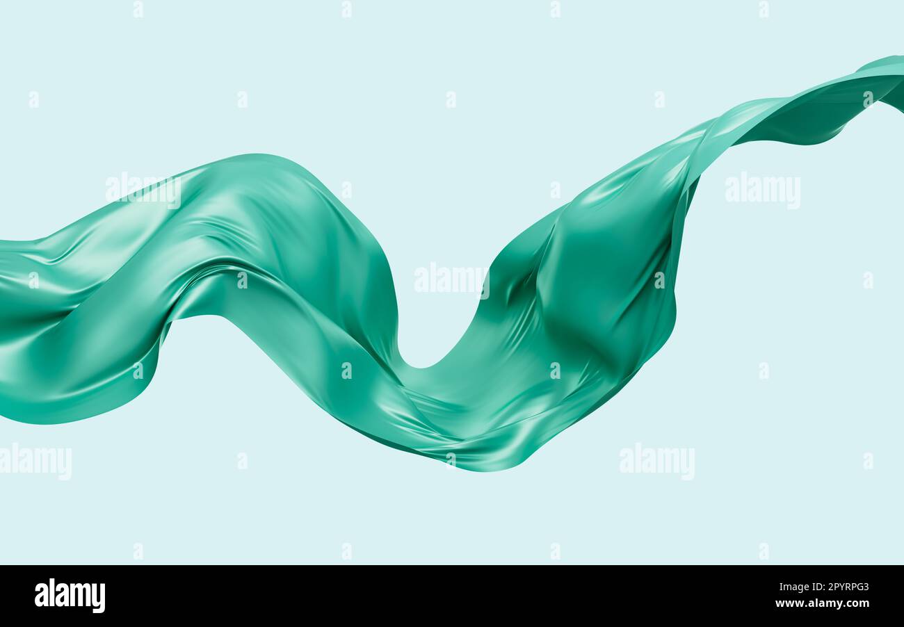 Cyan silk fabric, red cloth material flying in the wind , 3d rendering ...