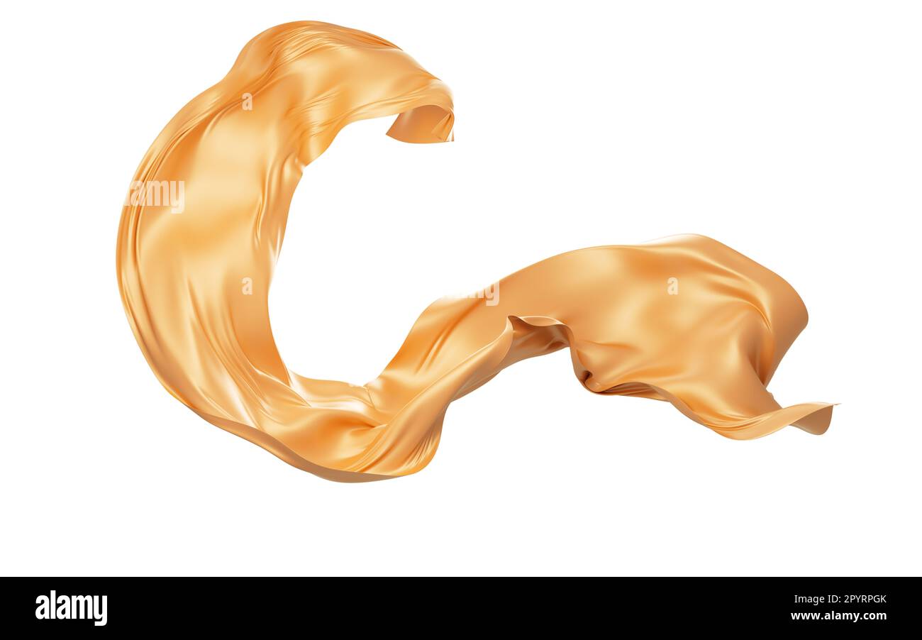 Gold silk fabric, gold cloth material flying in the wind , 3d rendering ...