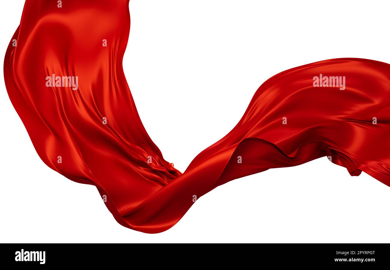 Red silk fabric, red cloth material flying in the wind , 3d rendering ...