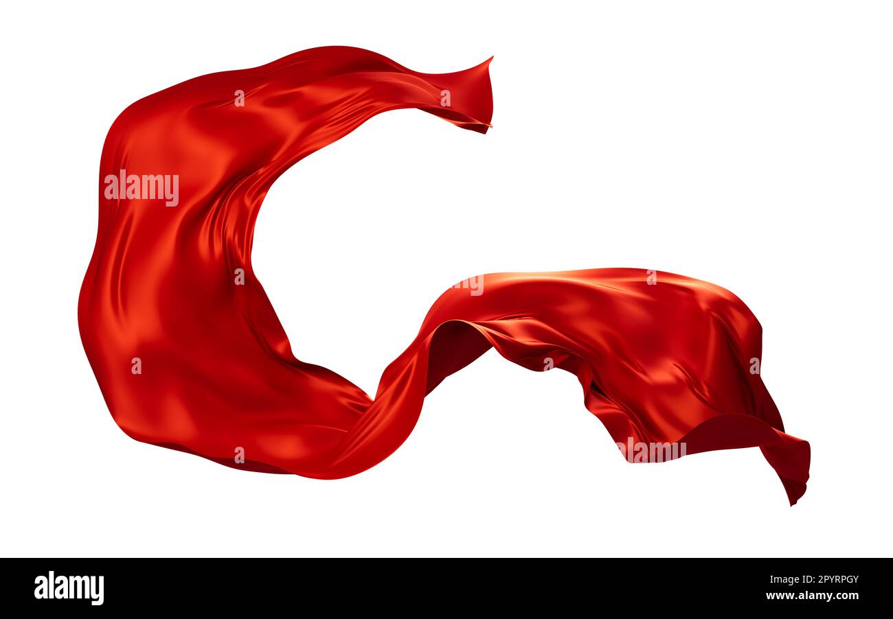 Red silk fabric, red cloth material flying in the wind , 3d rendering ...