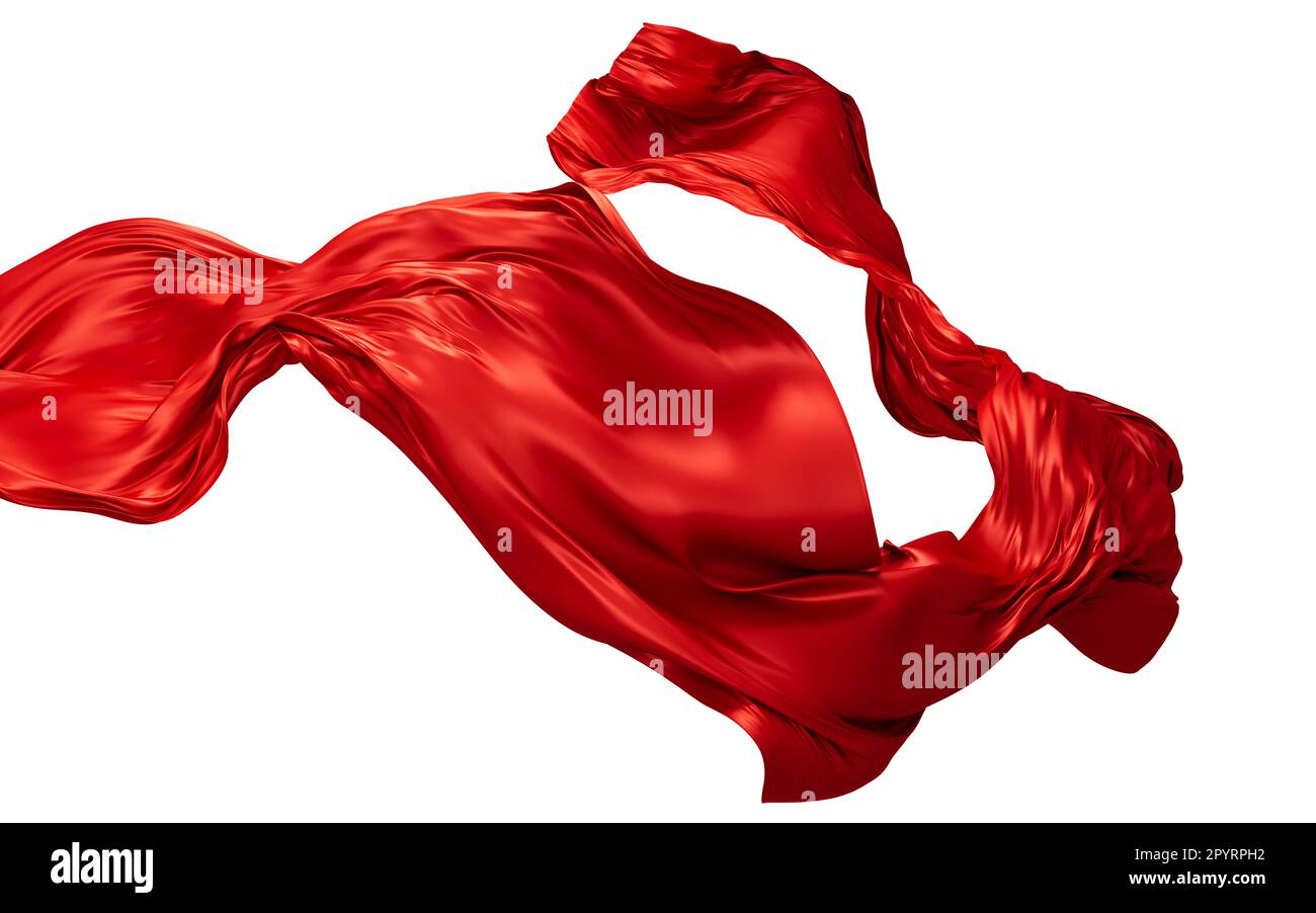Red silk fabric, red cloth material flying in the wind , 3d rendering ...