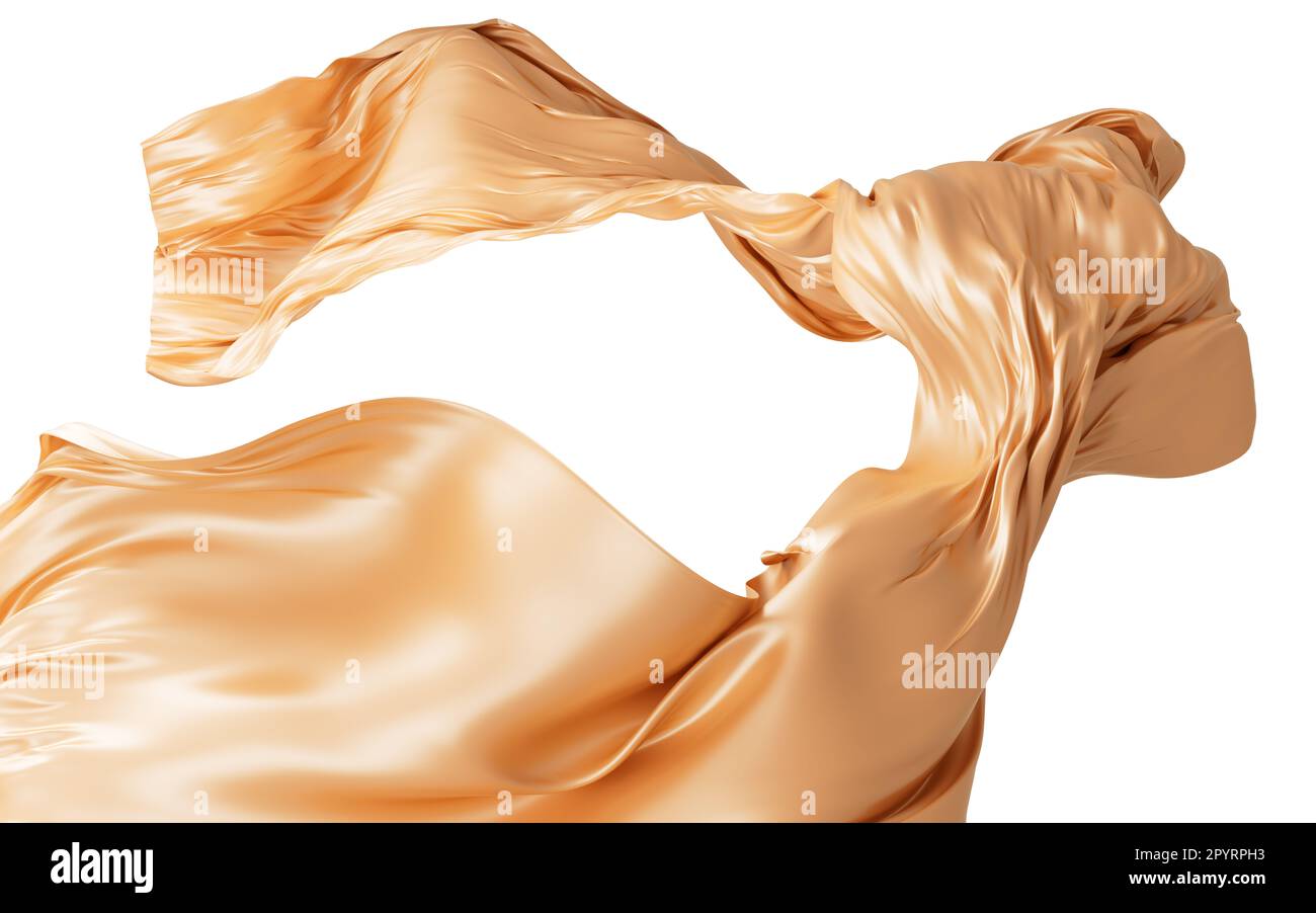 Gold silk fabric, gold cloth material flying in the wind , 3d rendering ...