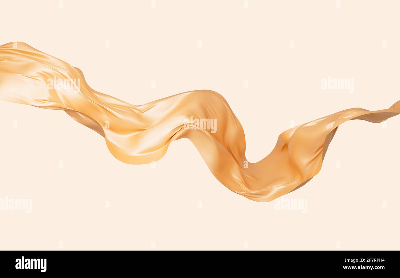 Gold silk fabric, gold cloth material flying in the wind , 3d rendering ...