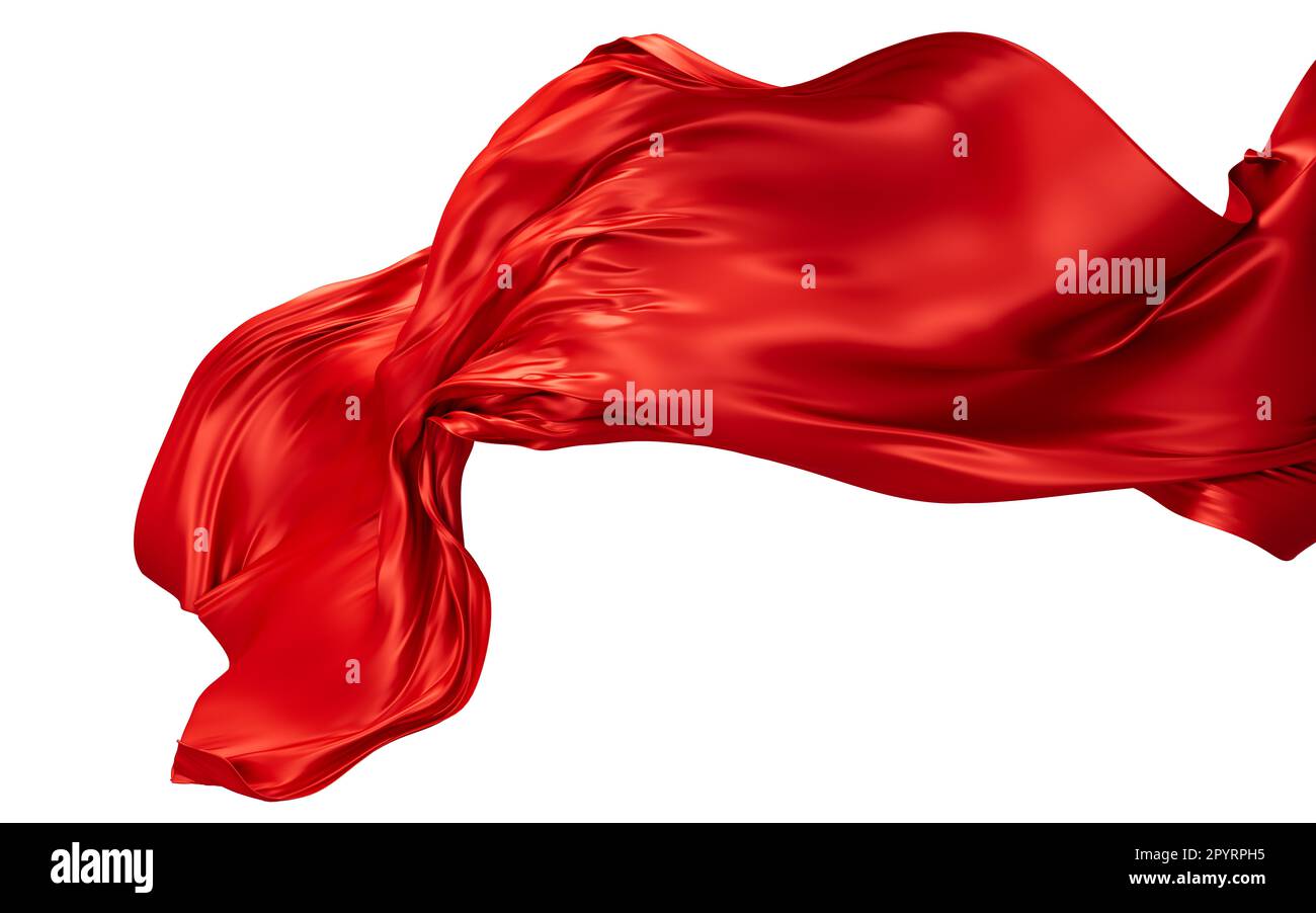 Red silk fabric, red cloth material flying in the wind , 3d rendering ...