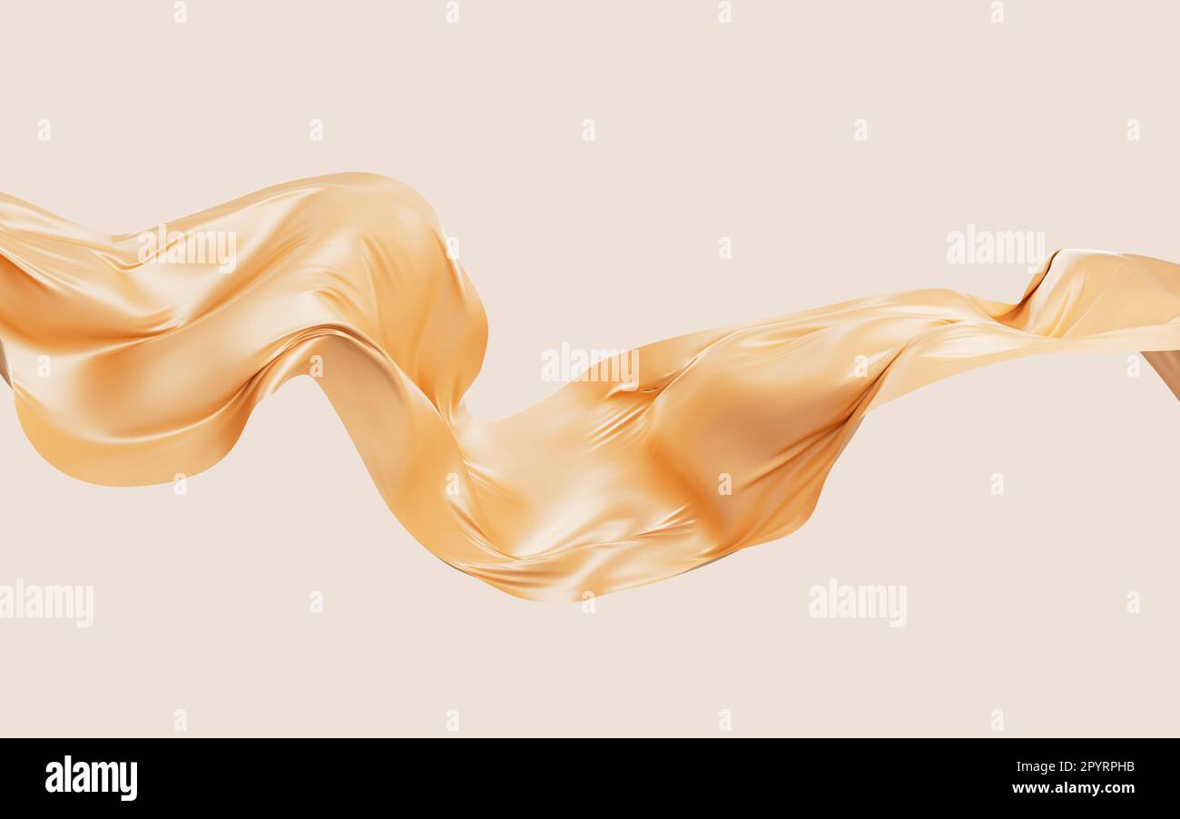 Gold silk fabric, gold cloth material flying in the wind , 3d rendering. Digital drawing Stock ...
