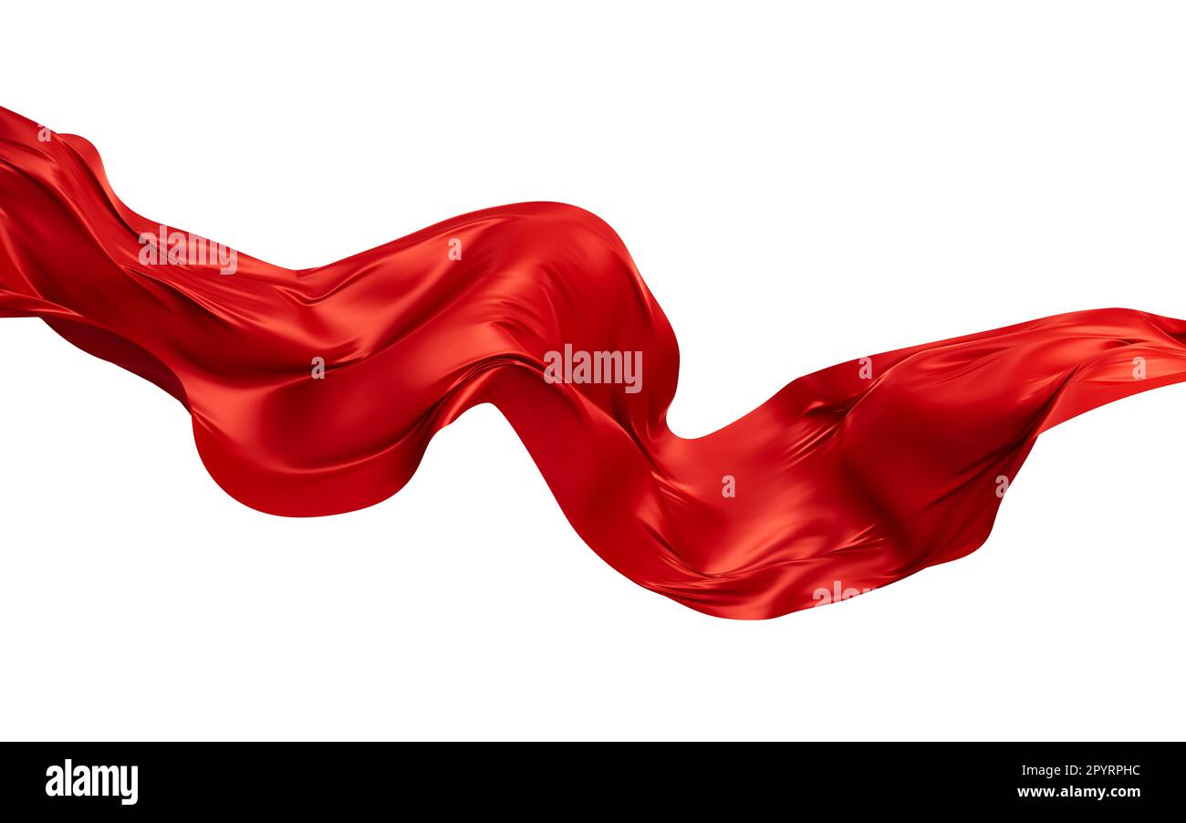 Red silk fabric, red cloth material flying in the wind , 3d rendering ...