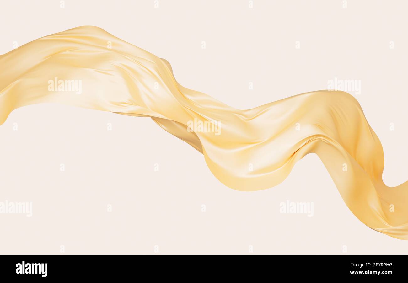 Gold silk fabric, gold cloth material flying in the wind , 3d rendering. Digital drawing Stock ...