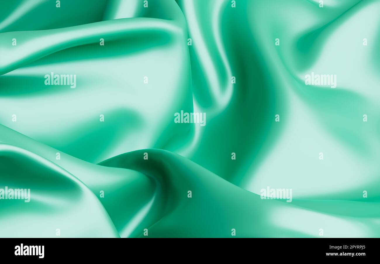 Abstract cyan fabric silk texture background, 3d rendering. Digital ...