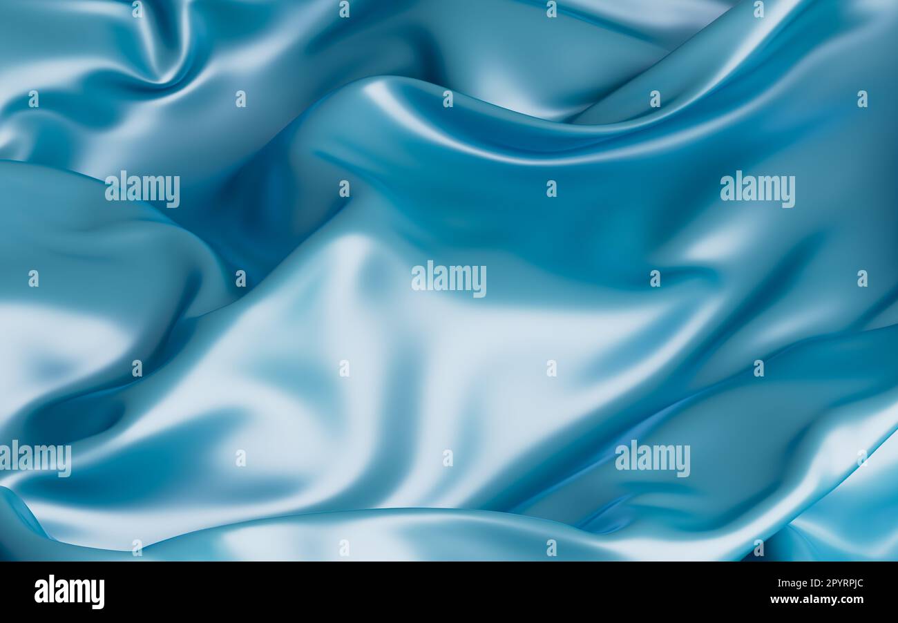 Abstract cyan fabric silk texture background, 3d rendering. Digital ...
