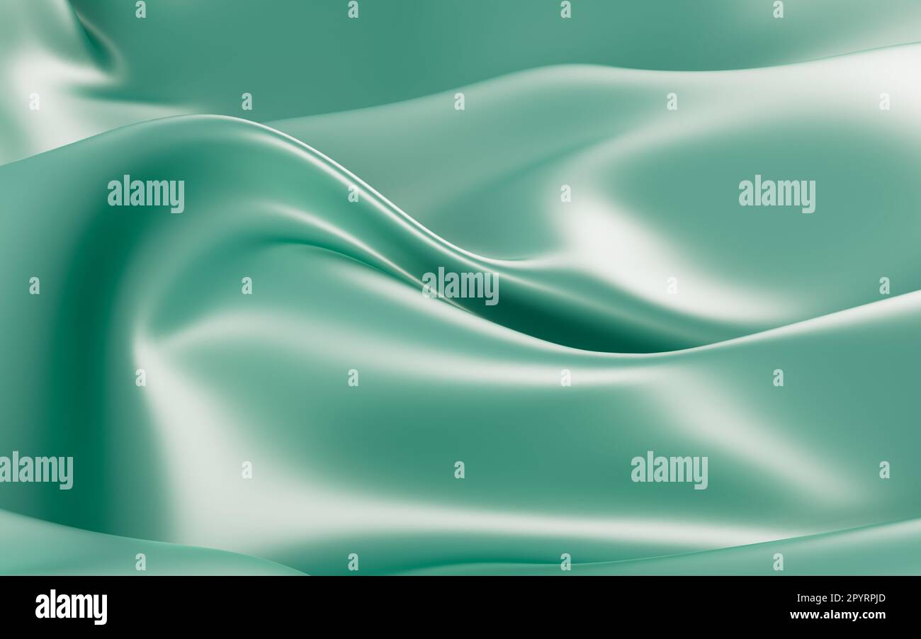 Abstract cyan fabric silk texture background, 3d rendering. Digital ...