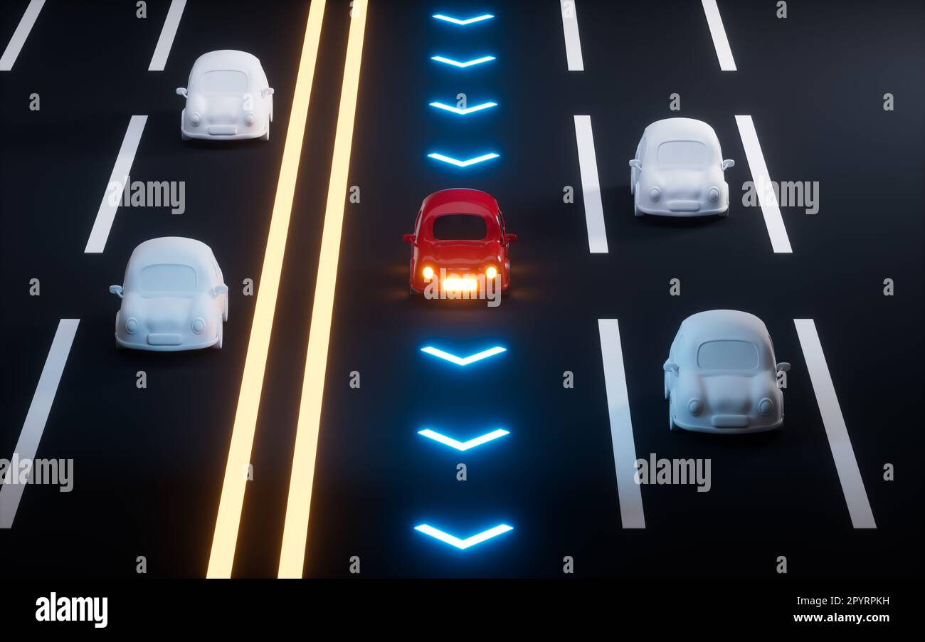 Autonomous Self Driving Car Moving through highway, Autopilot and ...