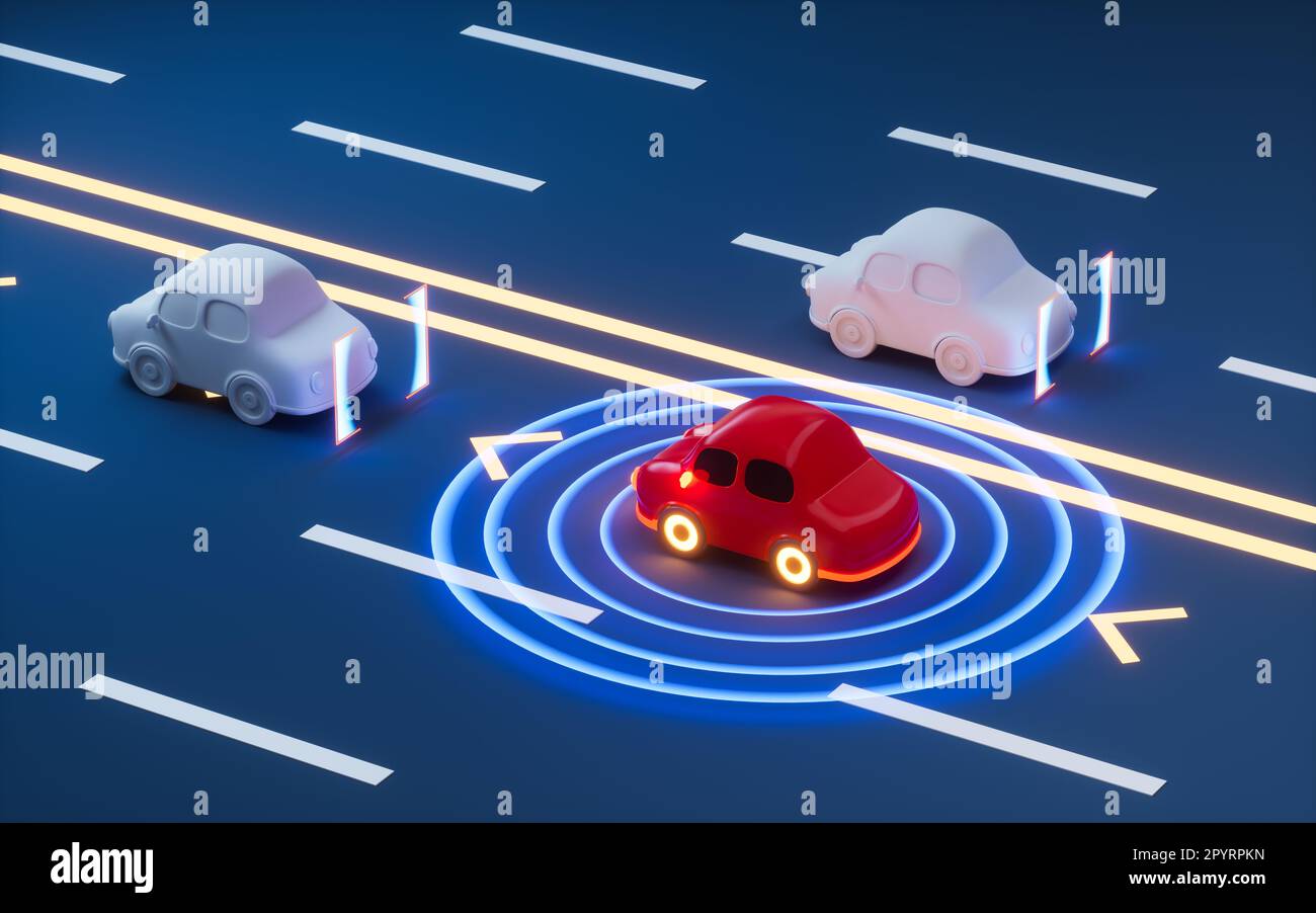 Autonomous Self Driving Car Moving through highway, Autopilot and ...