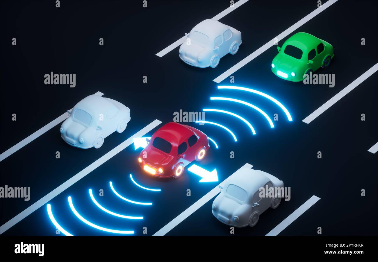 Autonomous Self Driving Car Moving through highway, Autopilot and ...