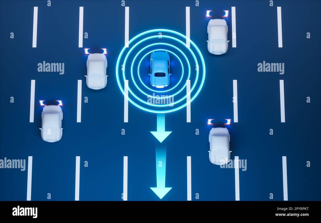 Autonomous Self Driving Car Moving through highway, Autopilot and ...