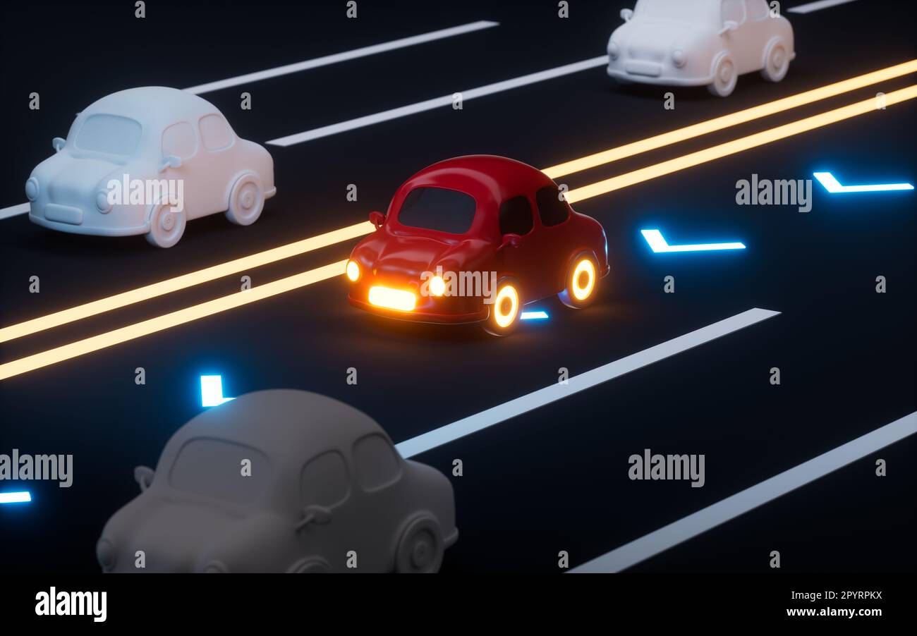 Autonomous Self Driving Car Moving through highway, Autopilot and ...