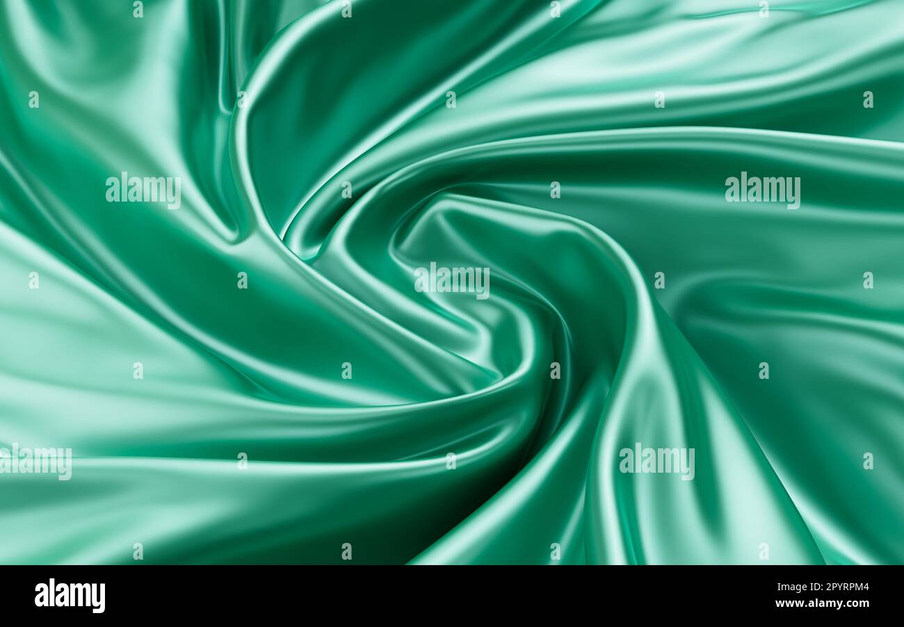 Abstract cyan fabric silk texture background, 3d rendering. Digital ...