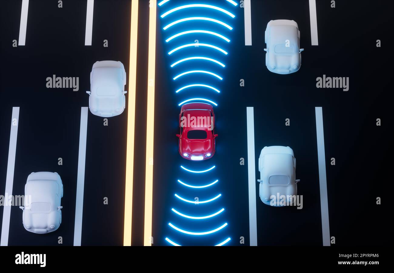 Autonomous Self Driving Car Moving through highway, Autopilot and ...