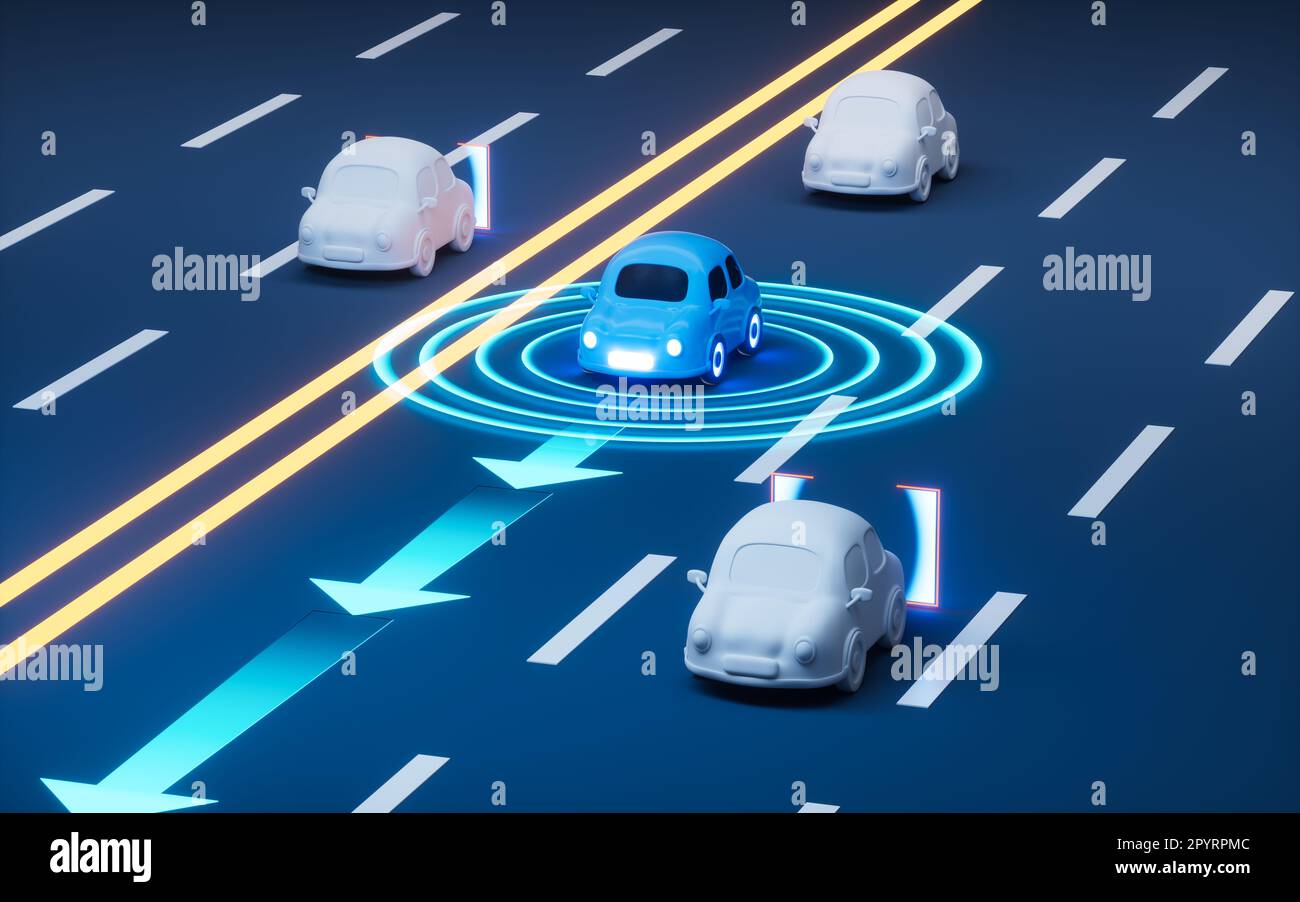Autonomous Self Driving Car Moving through highway, Autopilot and ...