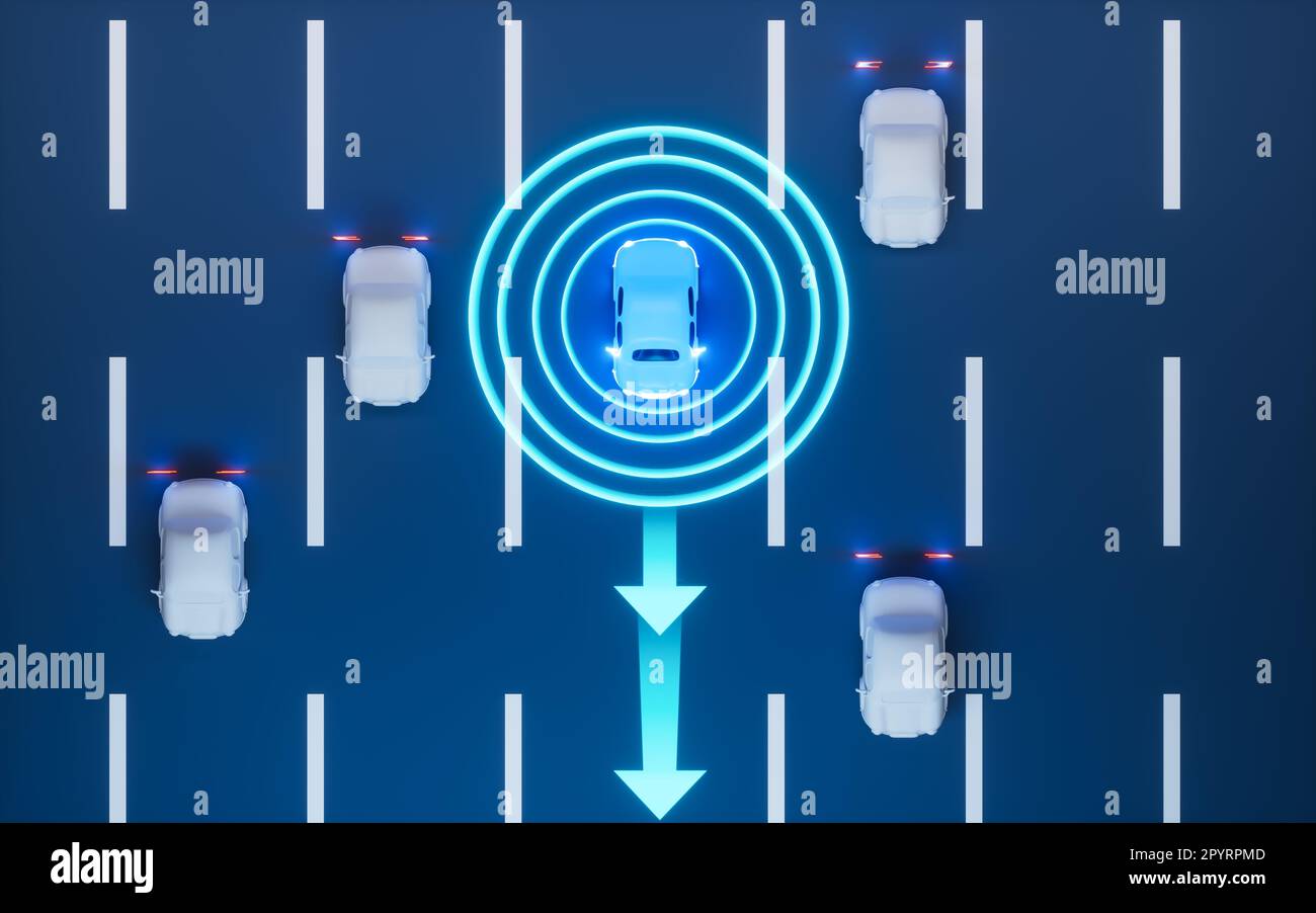 Autonomous Self Driving Car Moving through highway, Autopilot and ...