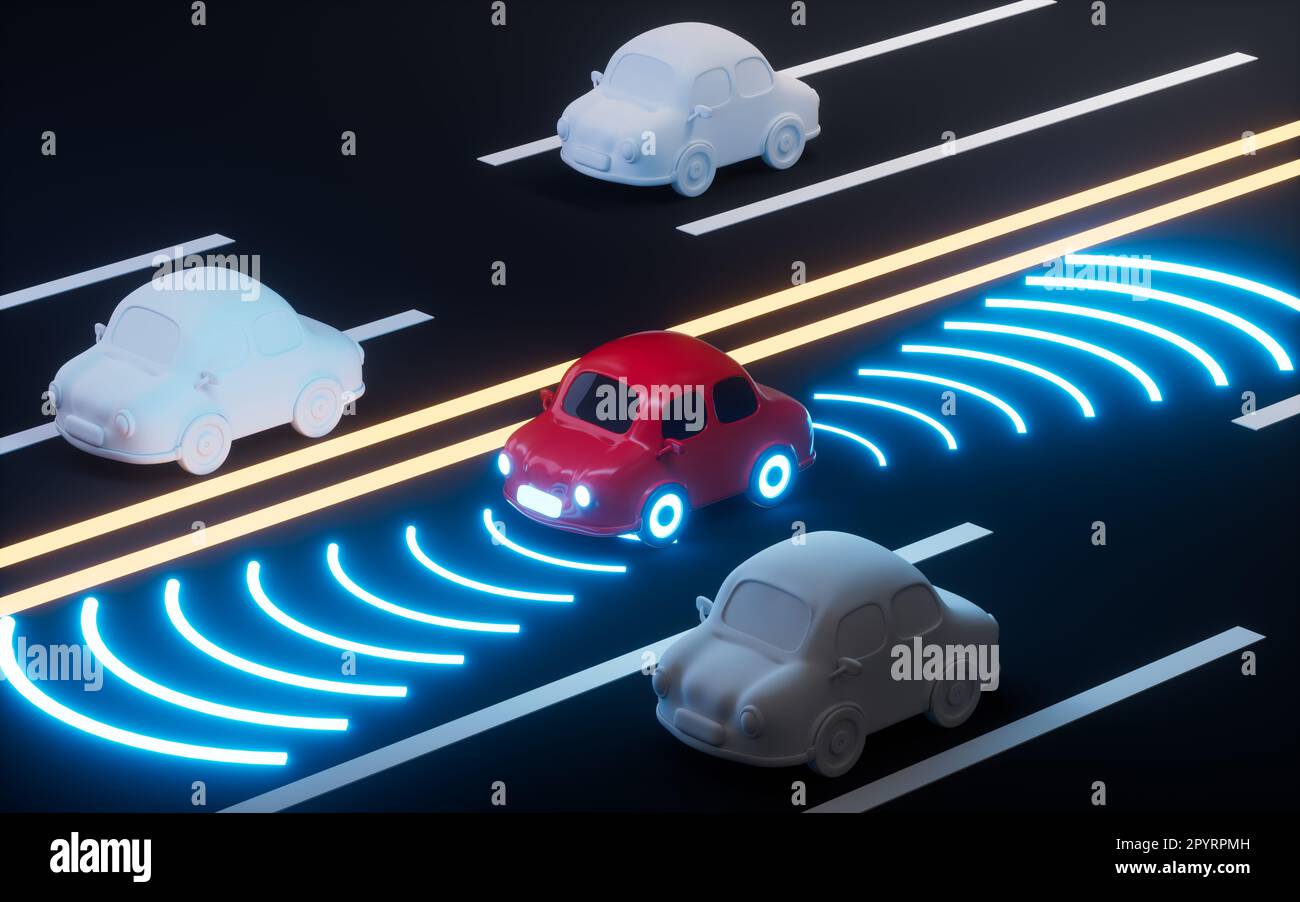 Autonomous Self Driving Car Moving through highway, Autopilot and ...