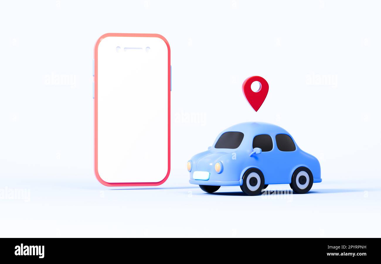 Mobile phone and car, GPS and mobile navigation system concept, 3d ...