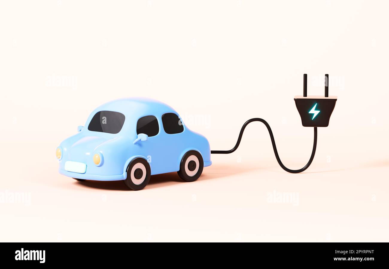Cartoon battery and car, electric vehicle charging concept, 3d ...