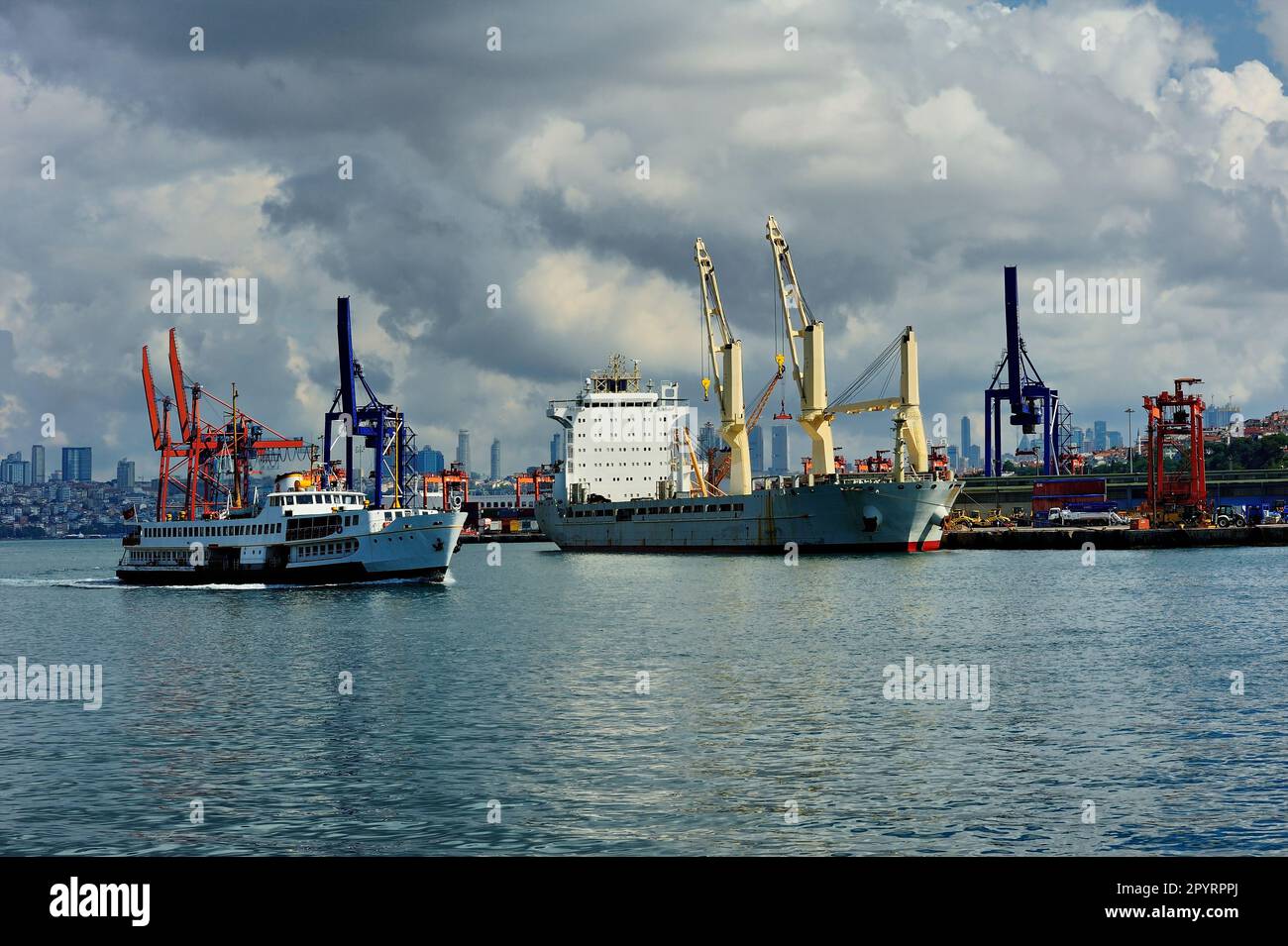 Container terminal in Istanbul, Turkey, in Haydarpasha Port. Industrial ...