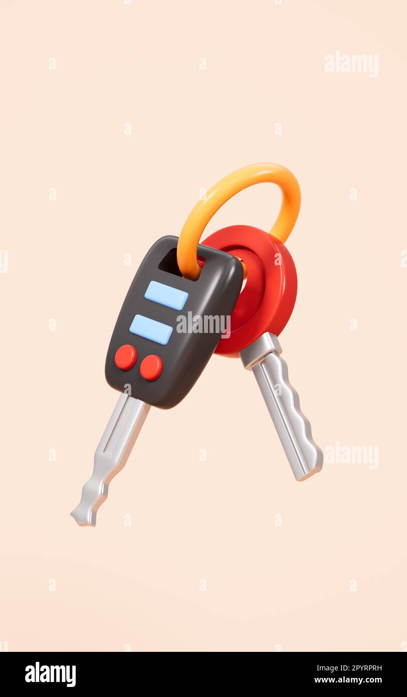 A bunch of car keys on the yellow background, 3d rendering. Digital ...