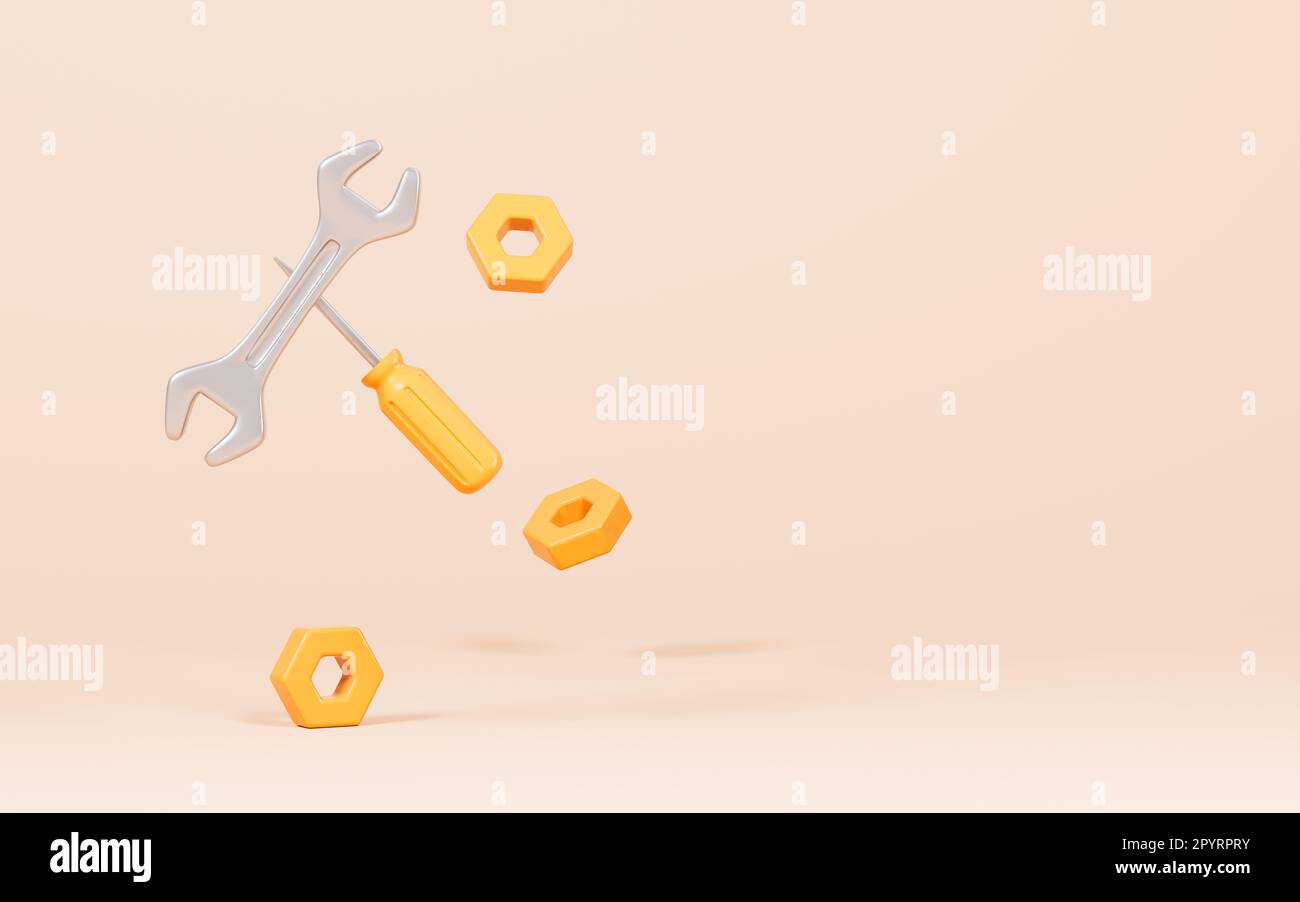 Cartoon repair tools on the yellow background, 3d rendering. Digital ...
