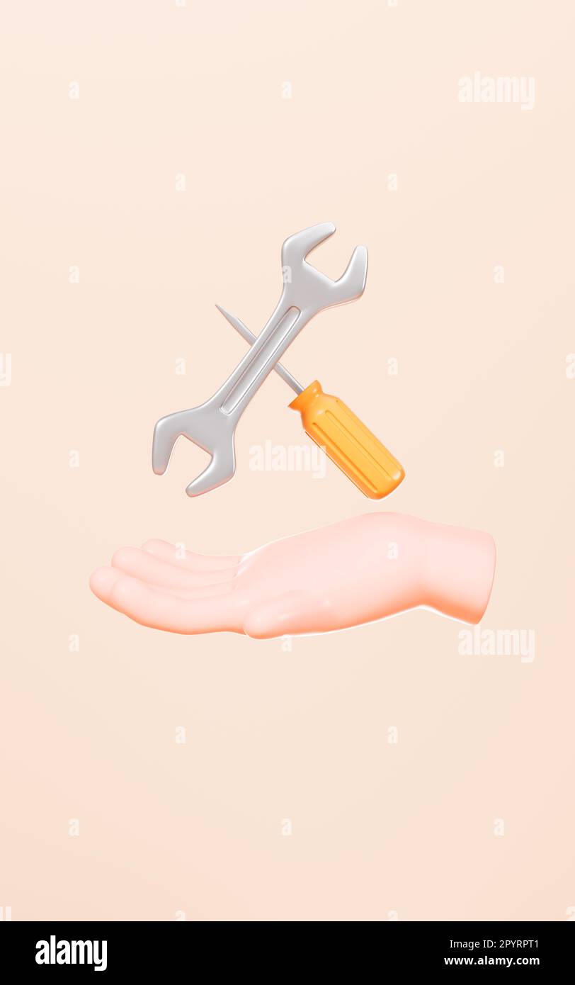 Cartoon repair tools on the yellow background, 3d rendering. Digital ...
