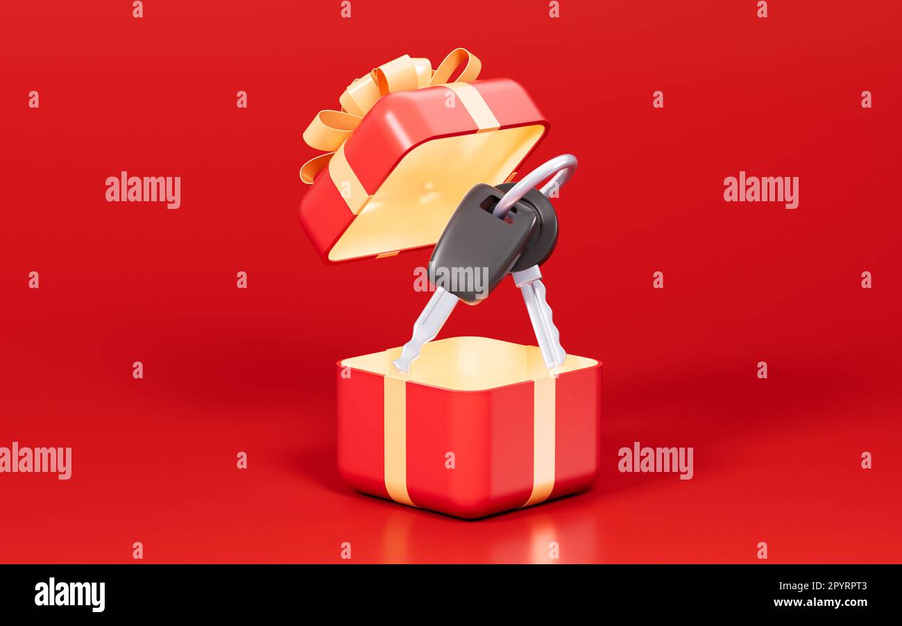 A bunch of key in the open gift box, 3d rendering. Digital drawing ...
