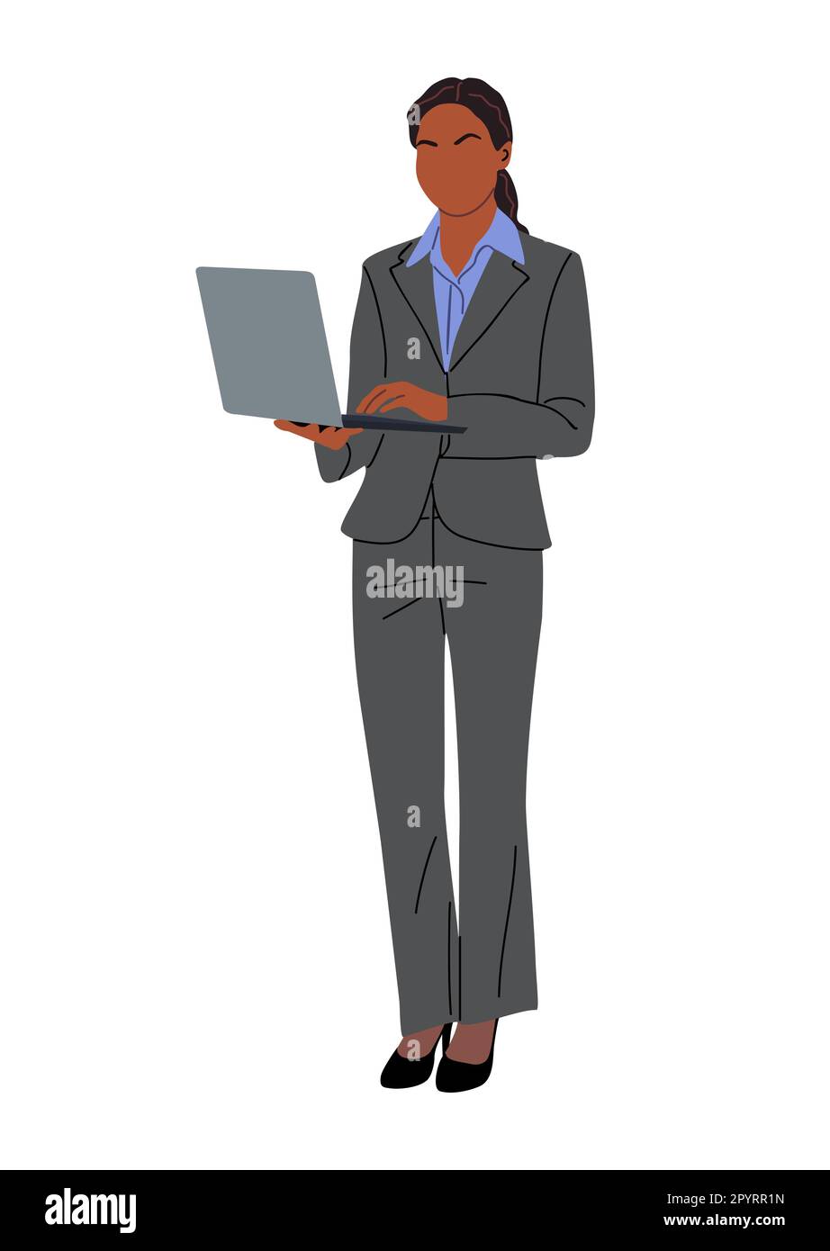 Black Business woman working at laptop vector Stock Vector Image & Art ...