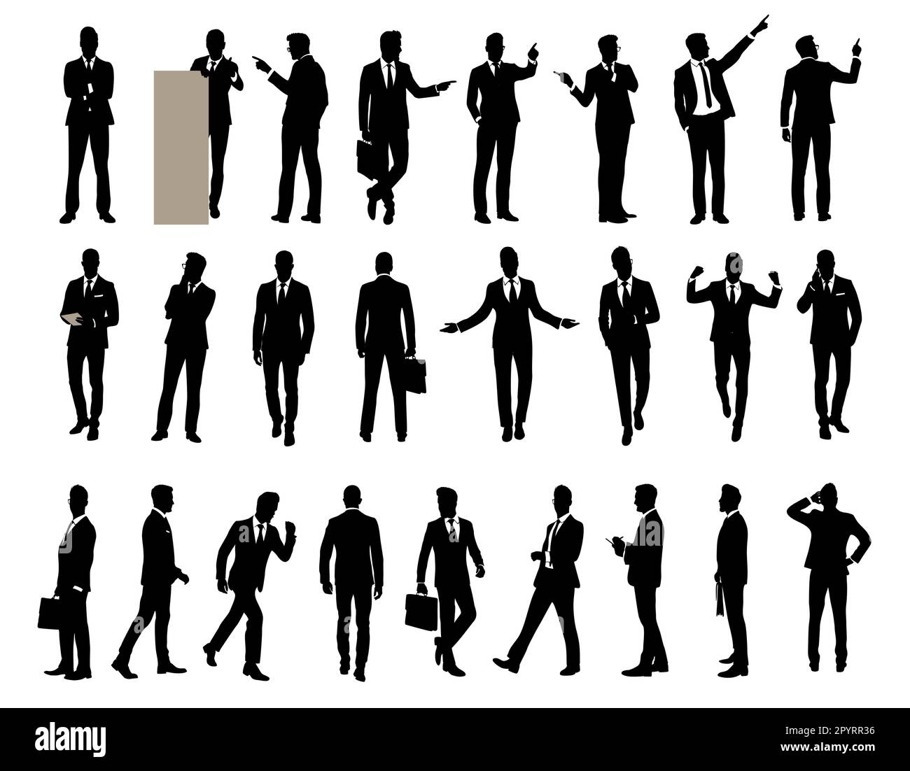 Set of Businessman character silhouettes on white Stock Vector Image ...