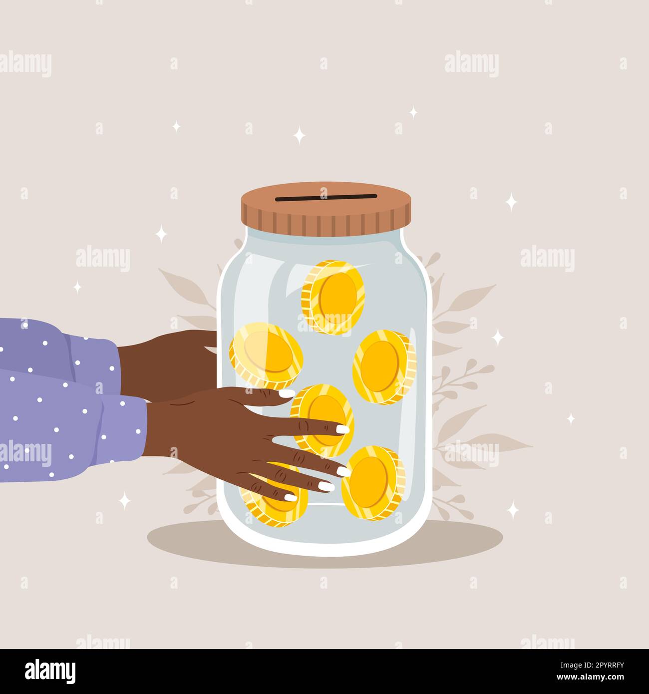 Donation money concept. African female hands holding glass jar full of ...