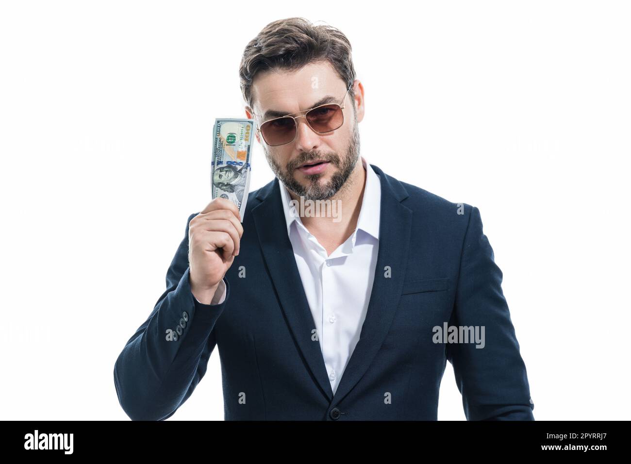 Business man with money banknotes. Male entrepreneur with dollar bills ...