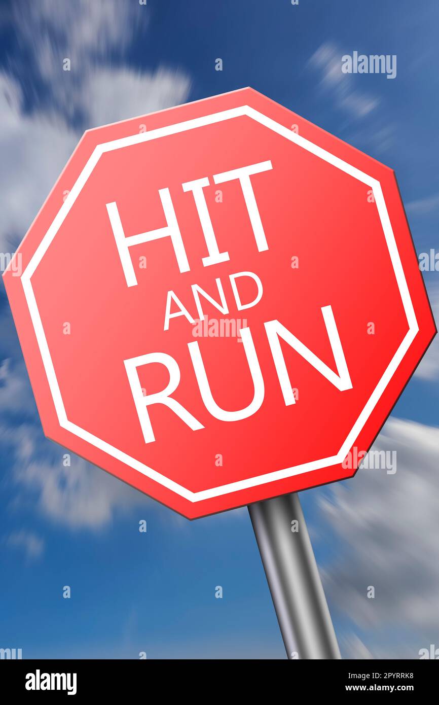 Red road sign with hit and run word, 3d rendering Stock Photo - Alamy