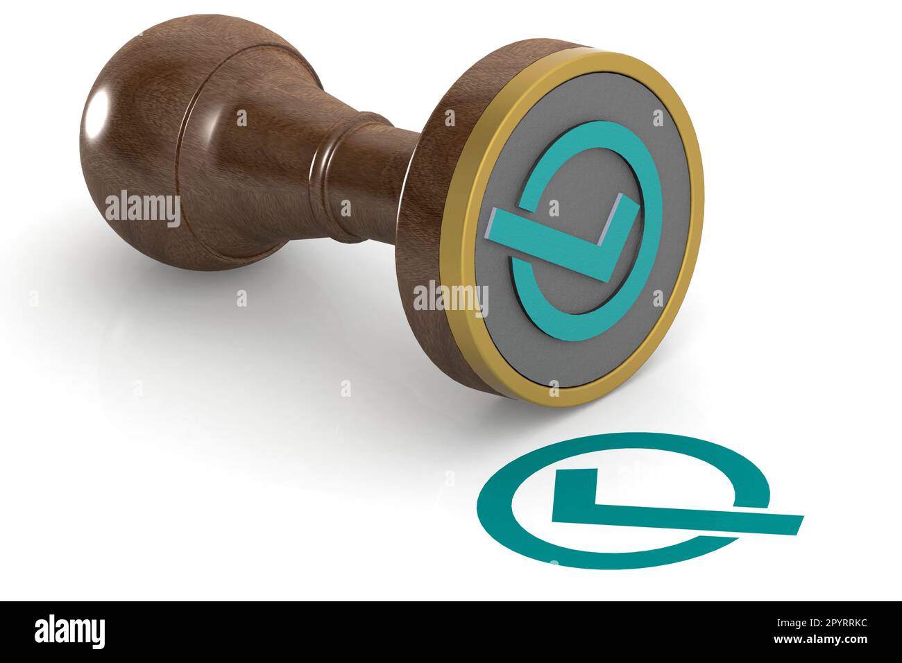 Round check mark with round stamp, 3d rendering Stock Photo - Alamy