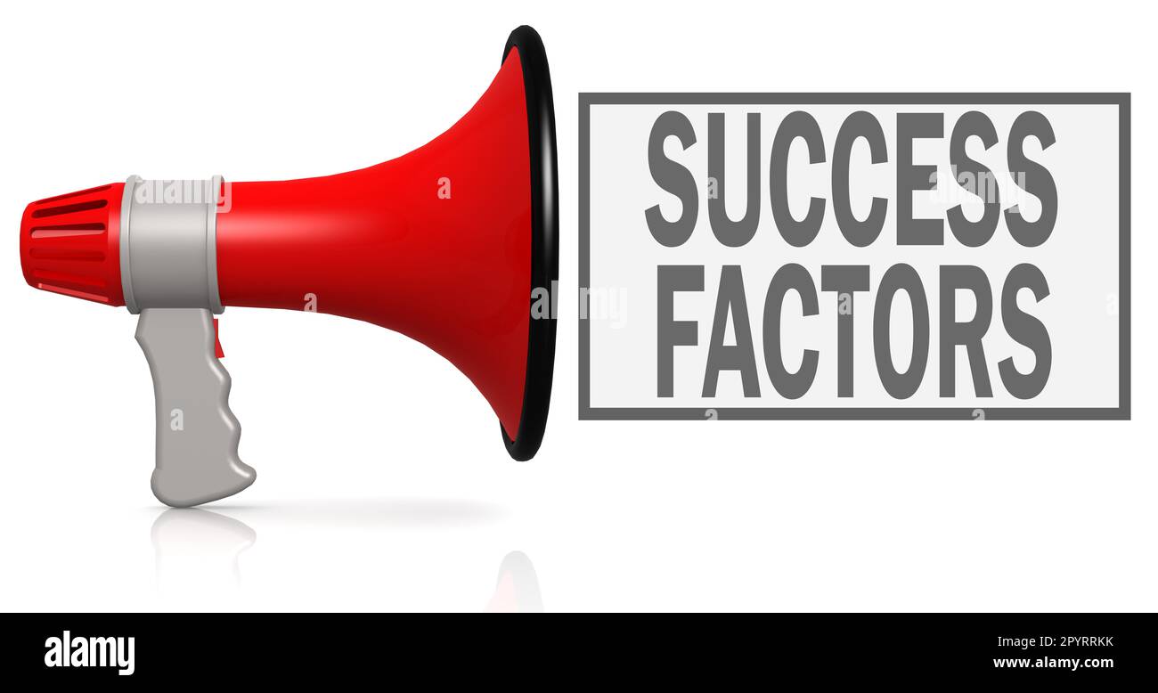 Success factors word with red megaphone isolated on white, 3D rendering ...