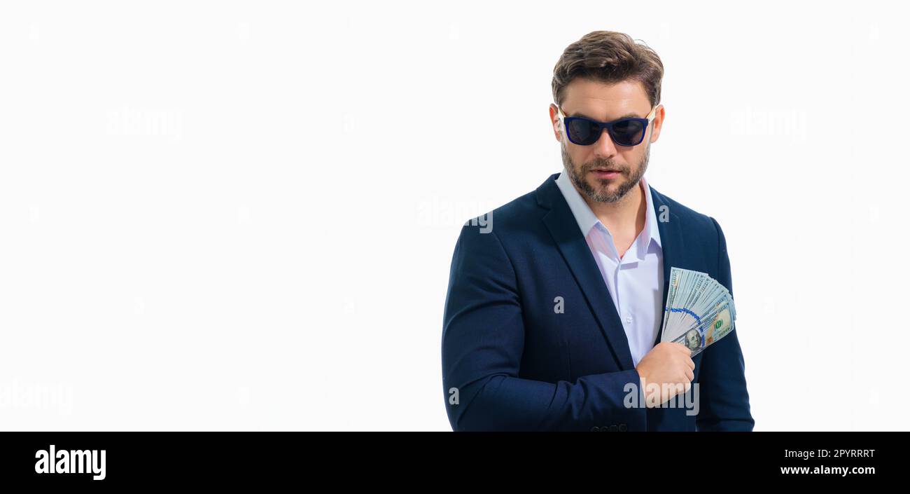 Business man with money banknotes. Male entrepreneur with dollar bills ...