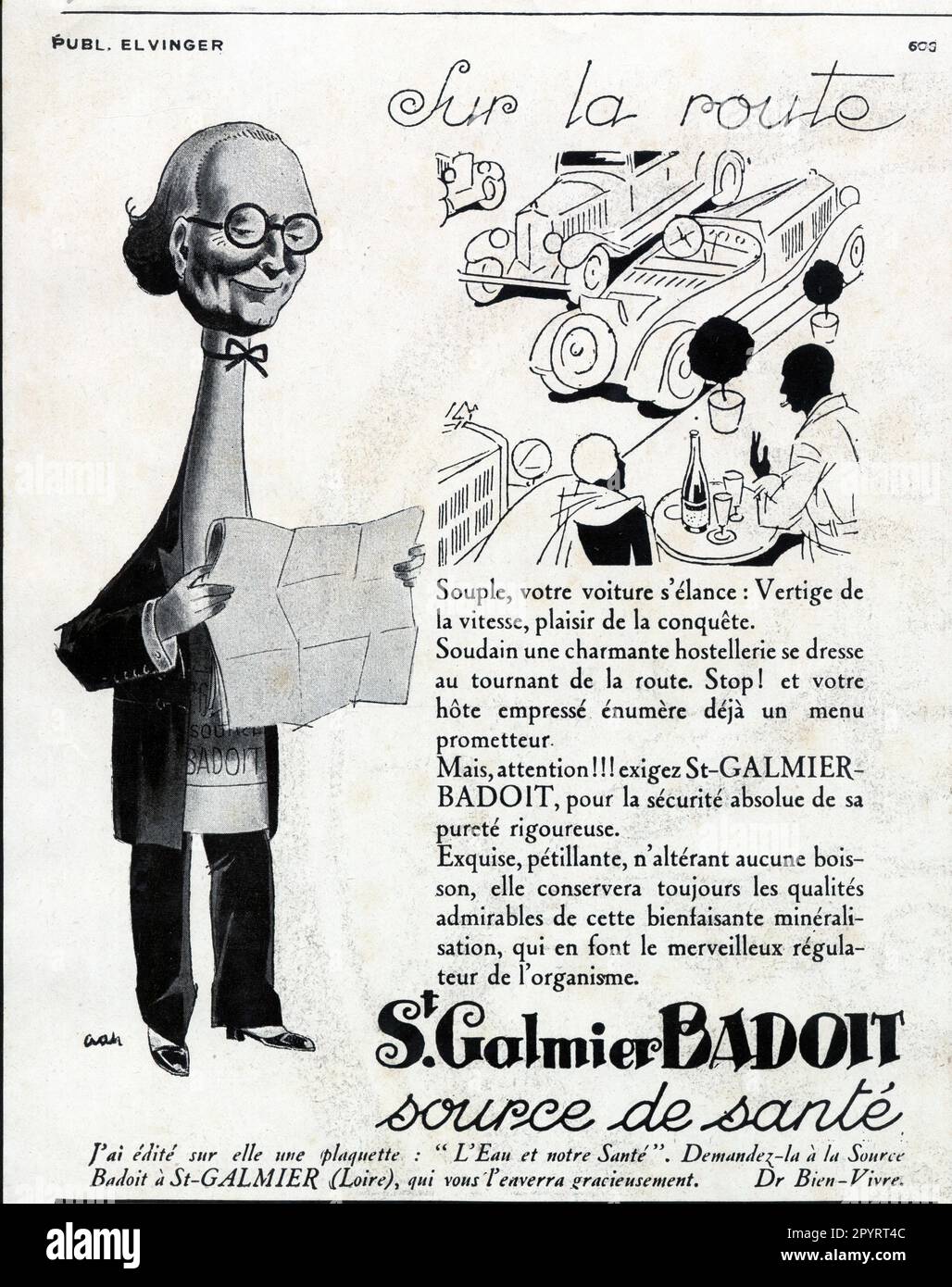 Publicité ancienne ST. GALMIER BADOIS SOURCE DE SANTÉ. 1929 Stock Photo ...